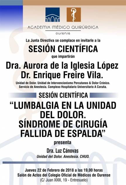 Sesión AMQ: "Lumbalgia en la unidad del dolor. Síndrome de cirugía ...